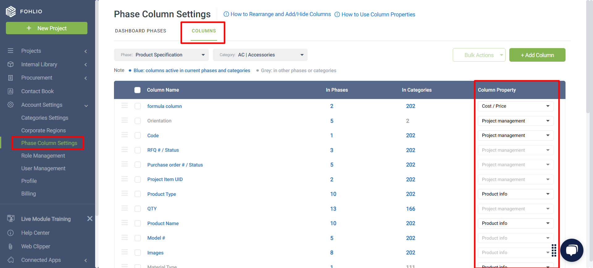 How to Use Column Properties