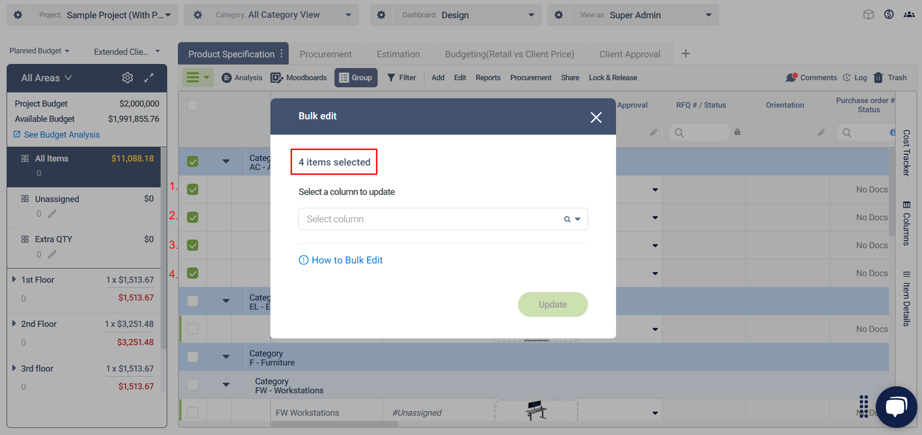 How to Bulk edit items